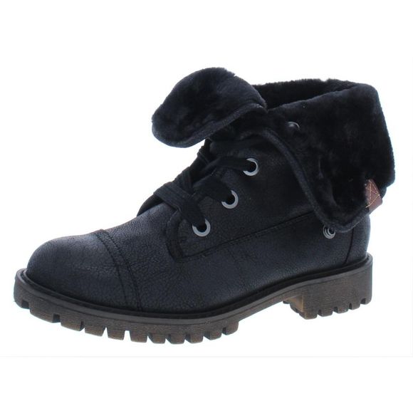 Roxy | Shoes | Roxy Womens Bruna Black Faux Fur Lined Ankle Laceup ...